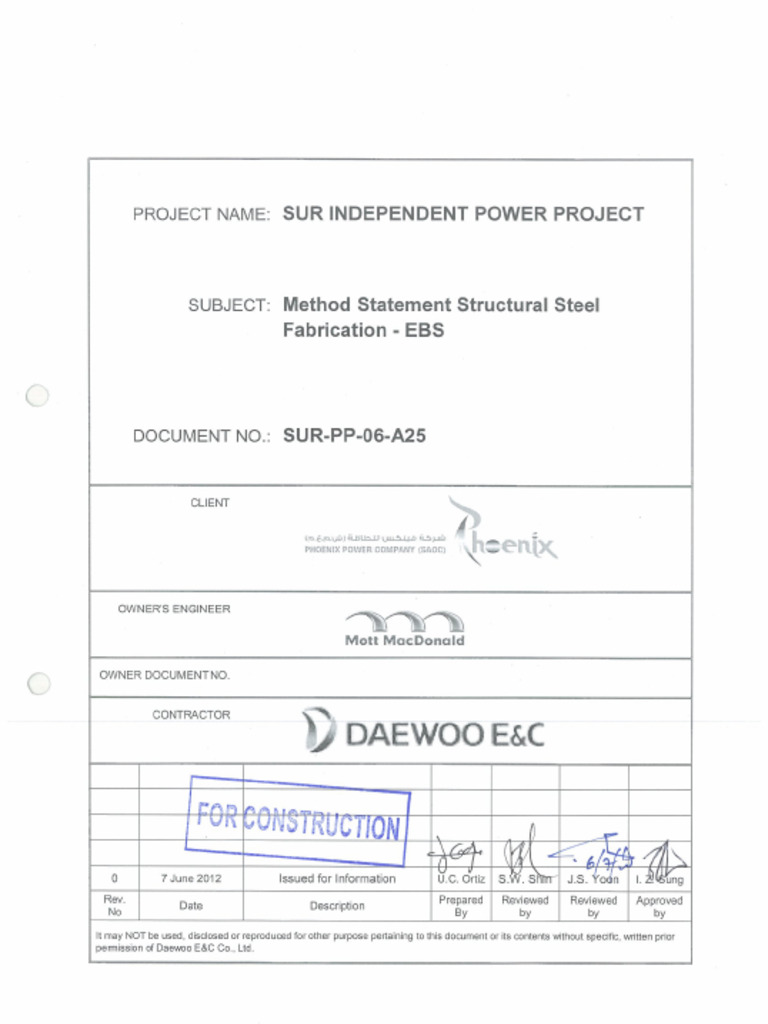 SUR-PP-06-A25IFI - R0 - Method Statement Structural Steel Fabrication ...