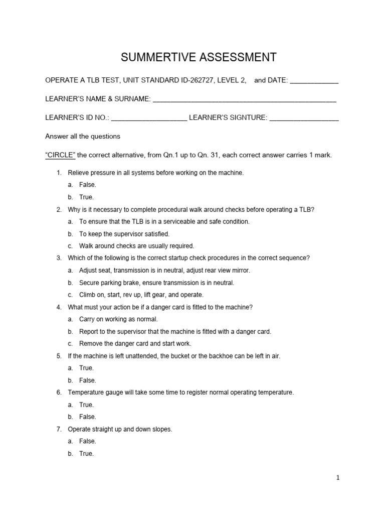 TLB Test Summative Assessment | PDF