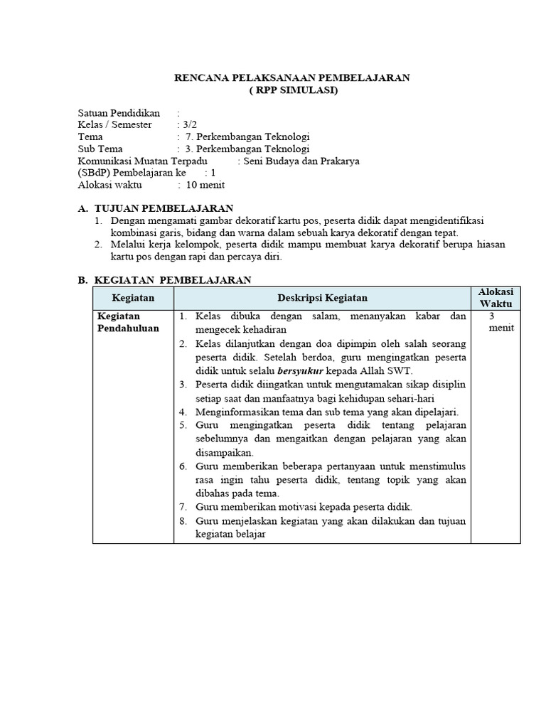 Rencana Pelaksanaan Pembelajaran (RPP Simulasi) | PDF