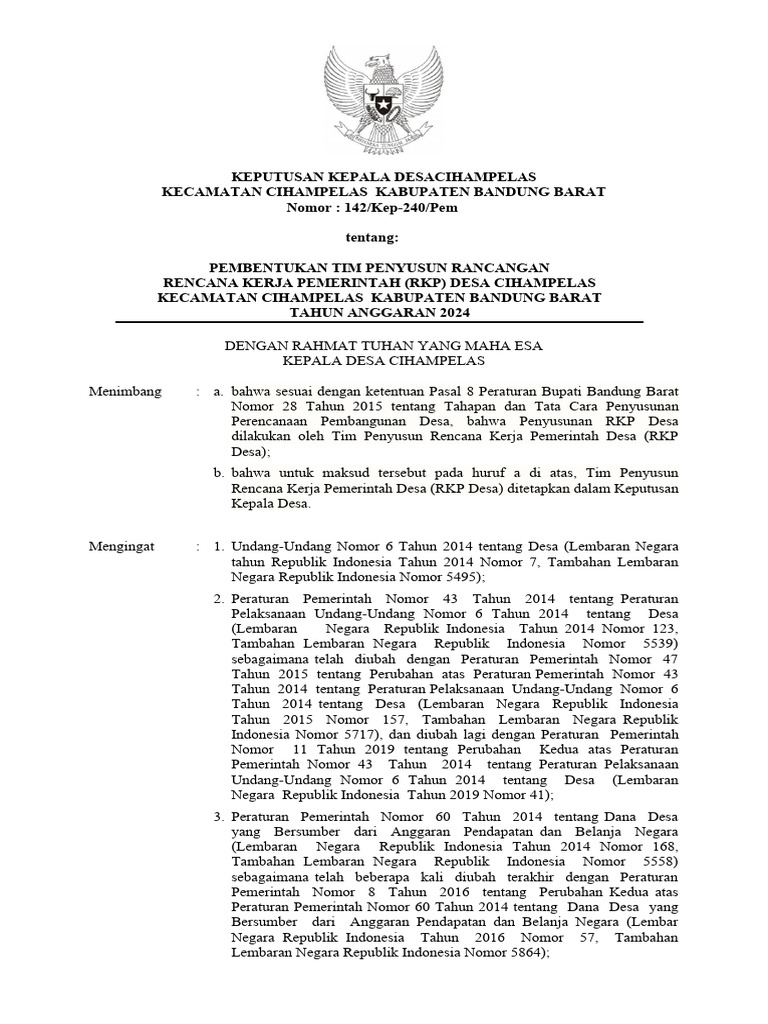 240 - SK Tim Penyusun RKP 2024 | PDF | Pengelolaan Keuangan & Uang | Griya & Taman