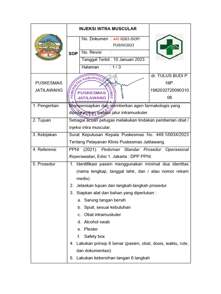 Sop Injeksi Intra Muscular | PDF