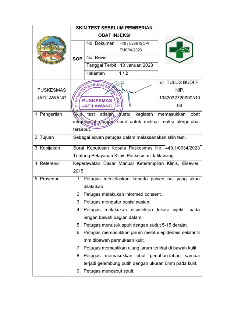 Sop Skin Test | PDF | Sains & Matematika