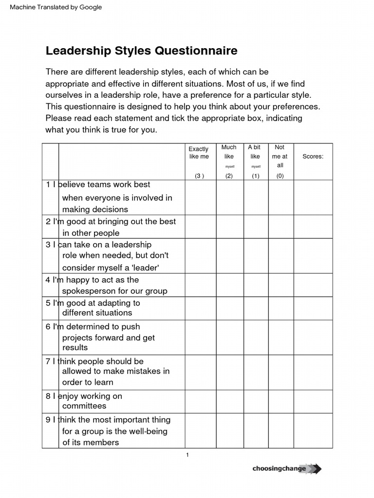 Leadership Styles Questionnaire Descriptions | PDF | Leadership ...