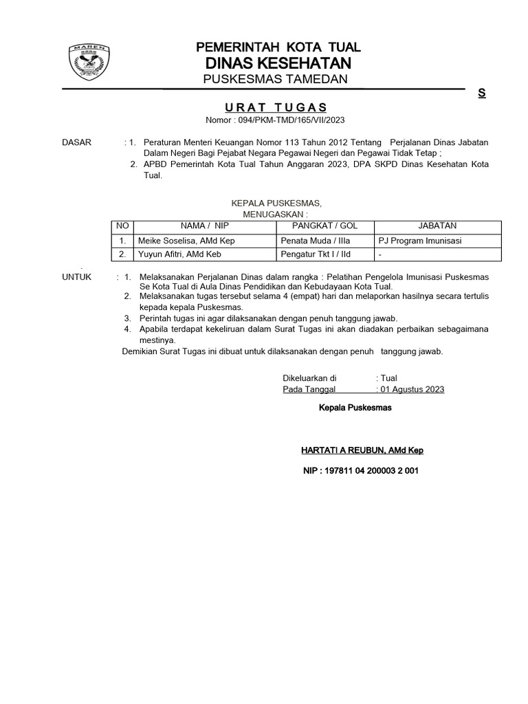 Surat Tugas Ptm-1 | PDF