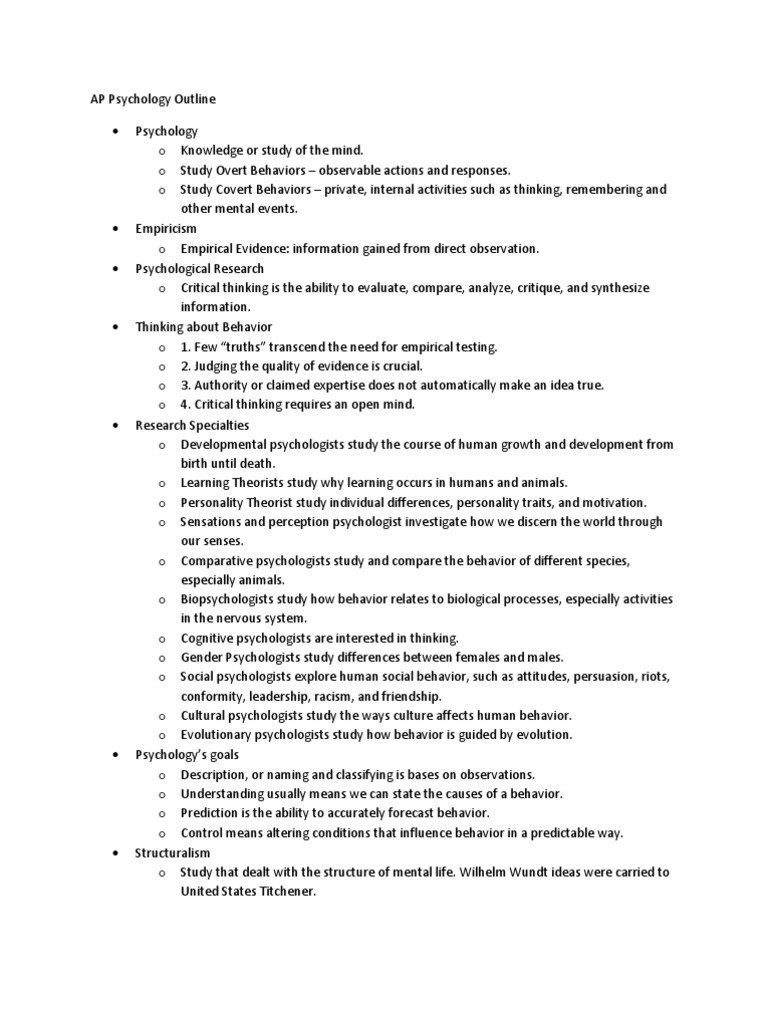 AP Psychology Outline | PDF | Behaviorism | Psychology