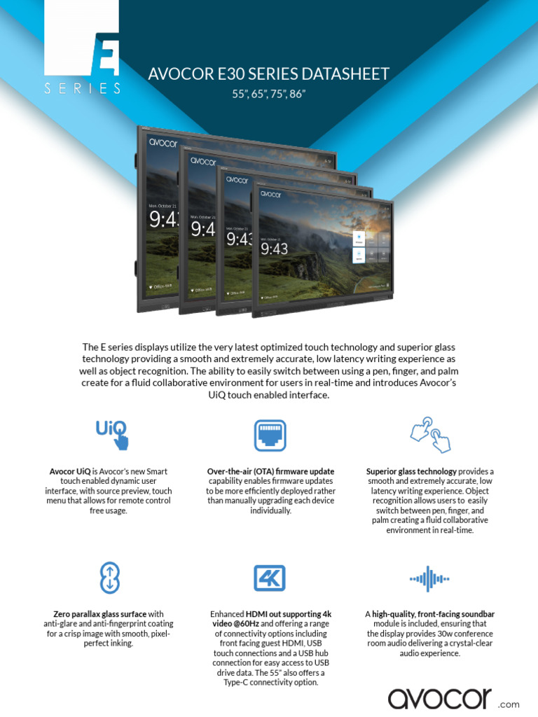 Avocor E30 Series Display Guide | PDF | Usb | Hdmi