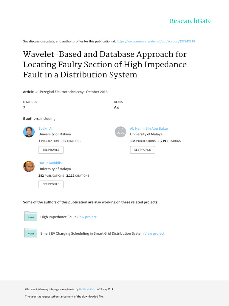 Wavelet-Based and Database Approach For Locating Faulty Section of High Impedance Fault in A ...
