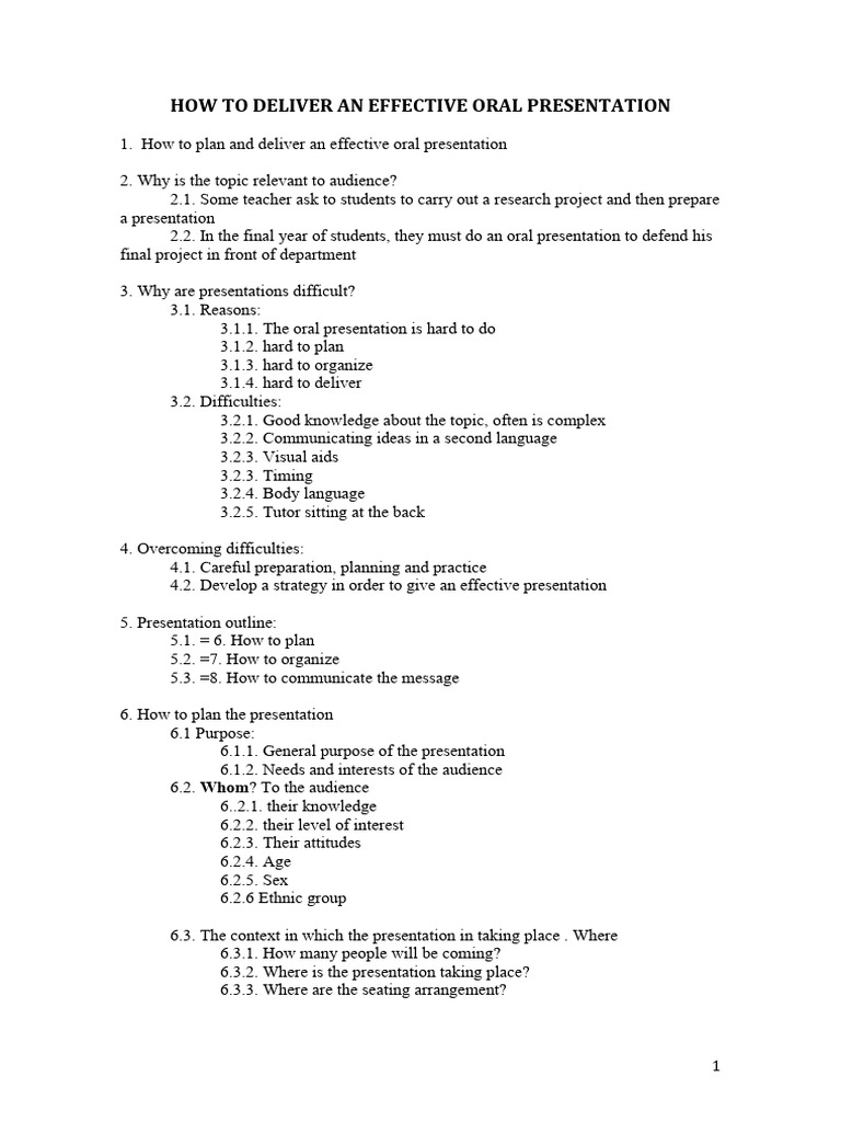 HOW TO DELIVER AN EFFECTIVE ORAL PRESENTATION - Balnk Exercise | PDF ...