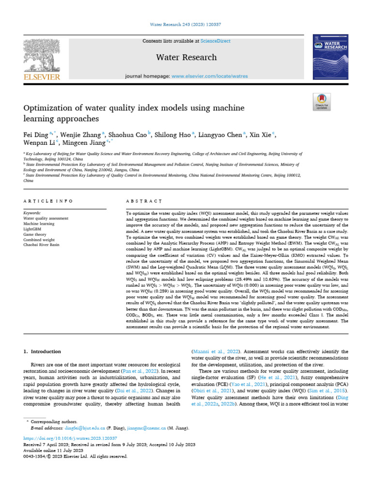 Machine Learning Water Quality | PDF | Water Quality | Machine Learning