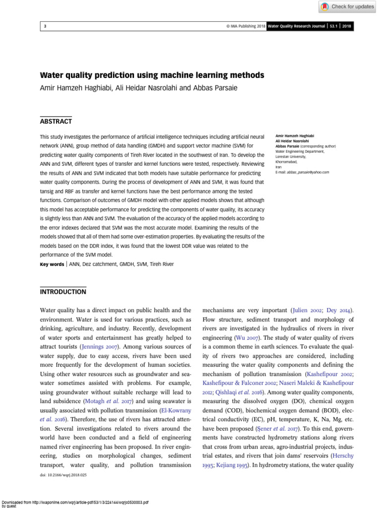 Water Quality ML - Structural | PDF