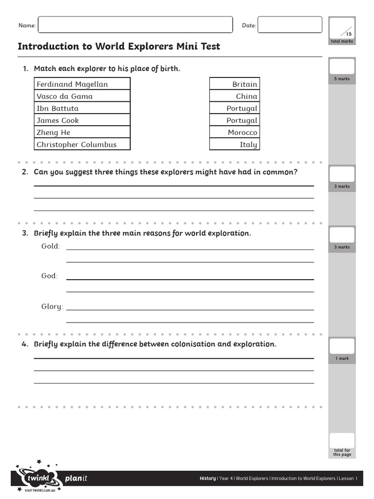 Introduction To World Explorers Mini Test | PDF | Exploration