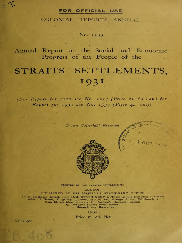 Annual Report Straits Settlements 1931 | PDF | Cost Of Living | Government
