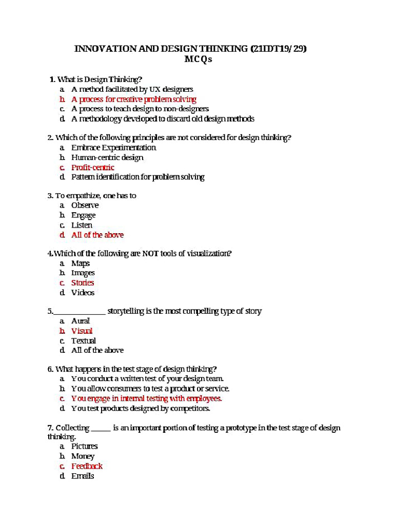Innovation and Design Thinking Module MCQ | PDF