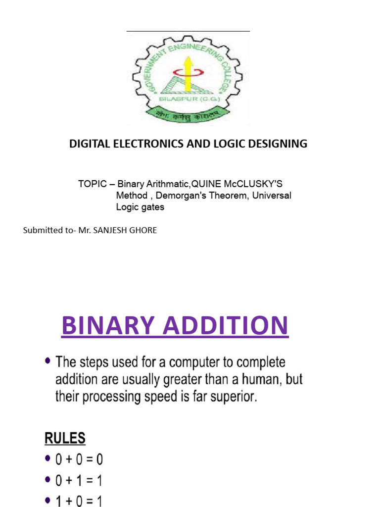 Digital Logic Design: Binary Arithmetic & Theorems | PDF | Logic Gate ...