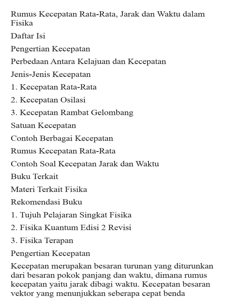 Rumus Kecepatan Rata | PDF