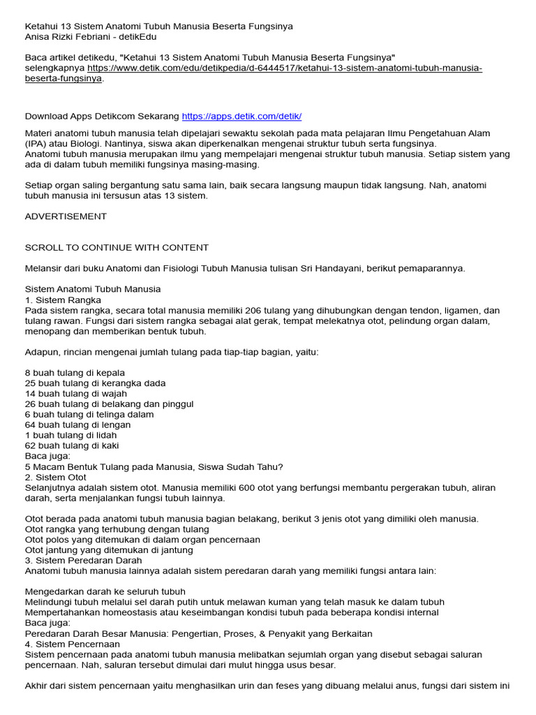 Ketahui 13 Sistem Anatomi Tubuh Manusia Beserta Fungsinya | PDF