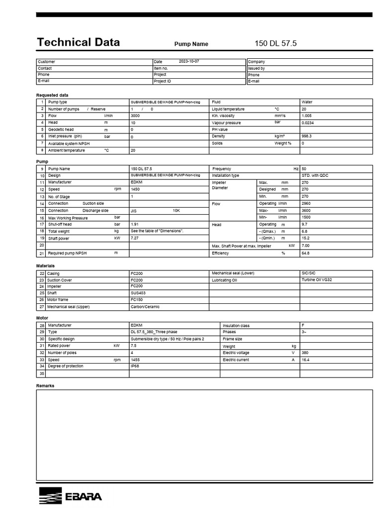 8.data Sheet 150 DL 57.5 | PDF | Pump | Applied And Interdisciplinary ...
