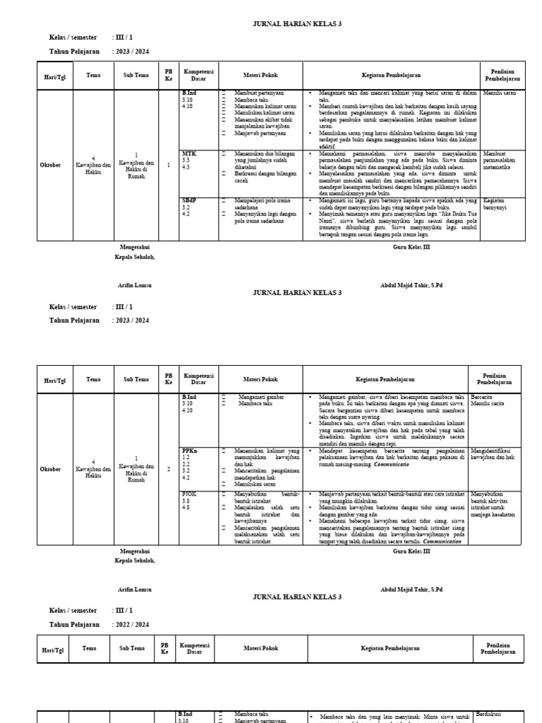 Jurnal Kelas 3 Tema 4 | PDF