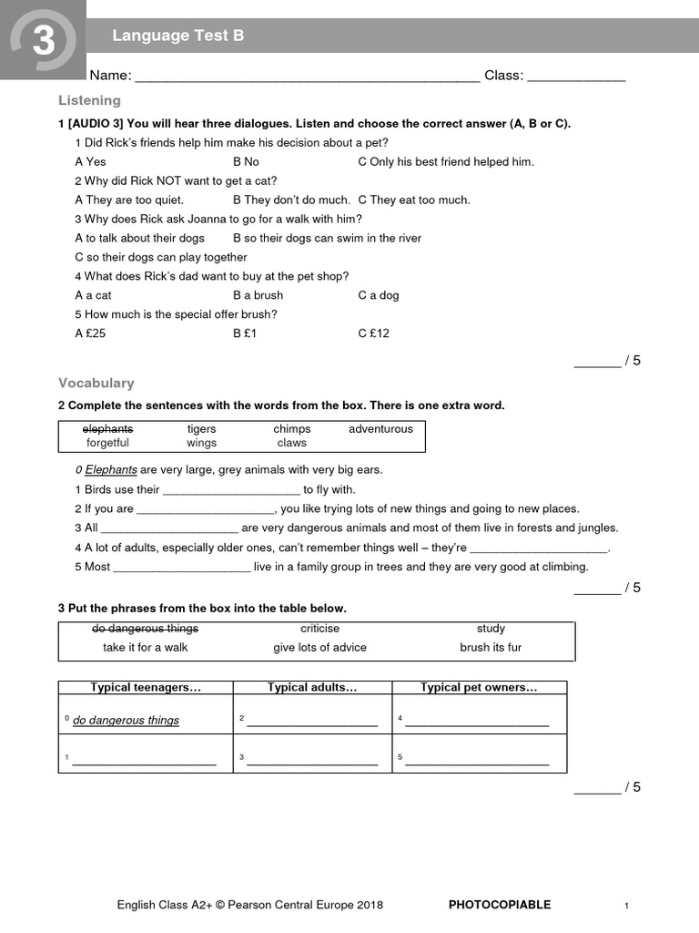 ECA2+_Tests_Language 3B_2018 | PDF