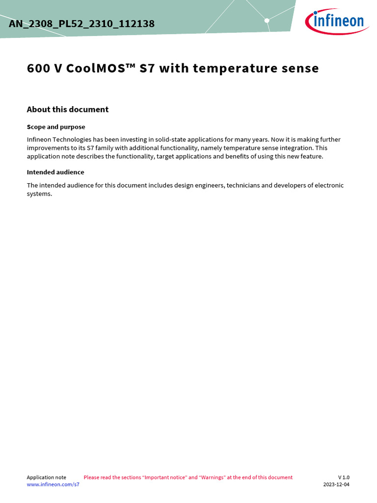 Infineon-MOSFET CoolMOS 600V S7T With Integrated Temparature sensor ...