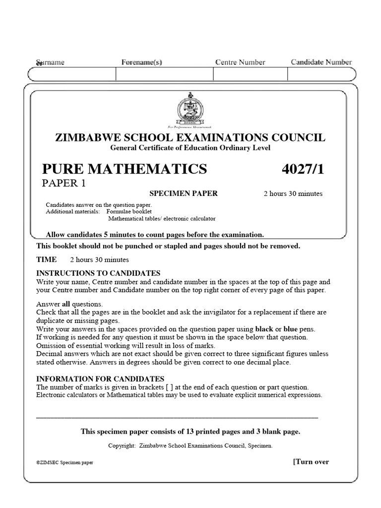 O-Levels Pure Mathematics Exemplar | PDF | Trigonometric Functions ...