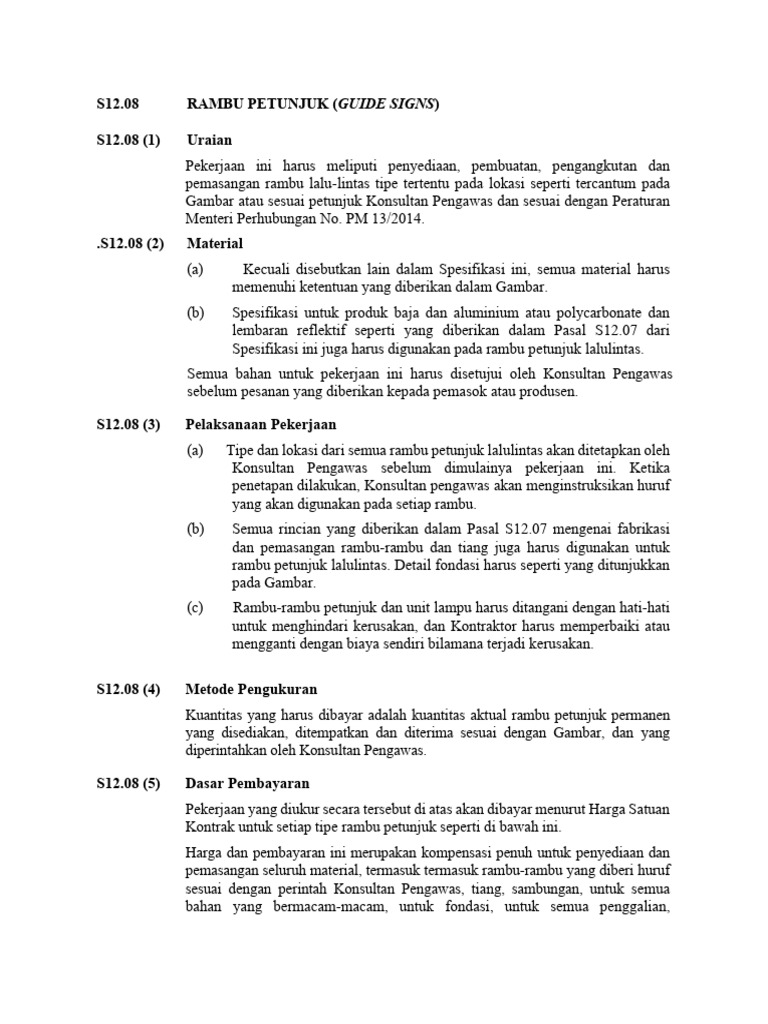 Spesifikasi Rambu Petunjuk (Guide Signs) | PDF