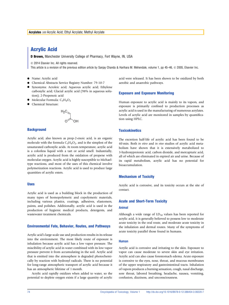 Acrylic Acid: Acrylates See Acrylic Acid Ethyl Acrylate Methyl Acrylate ...