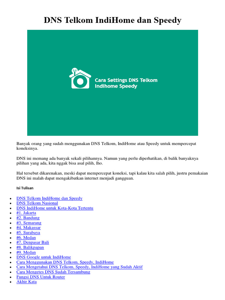 DNS Telkom IndiHome Dan Speedy | PDF