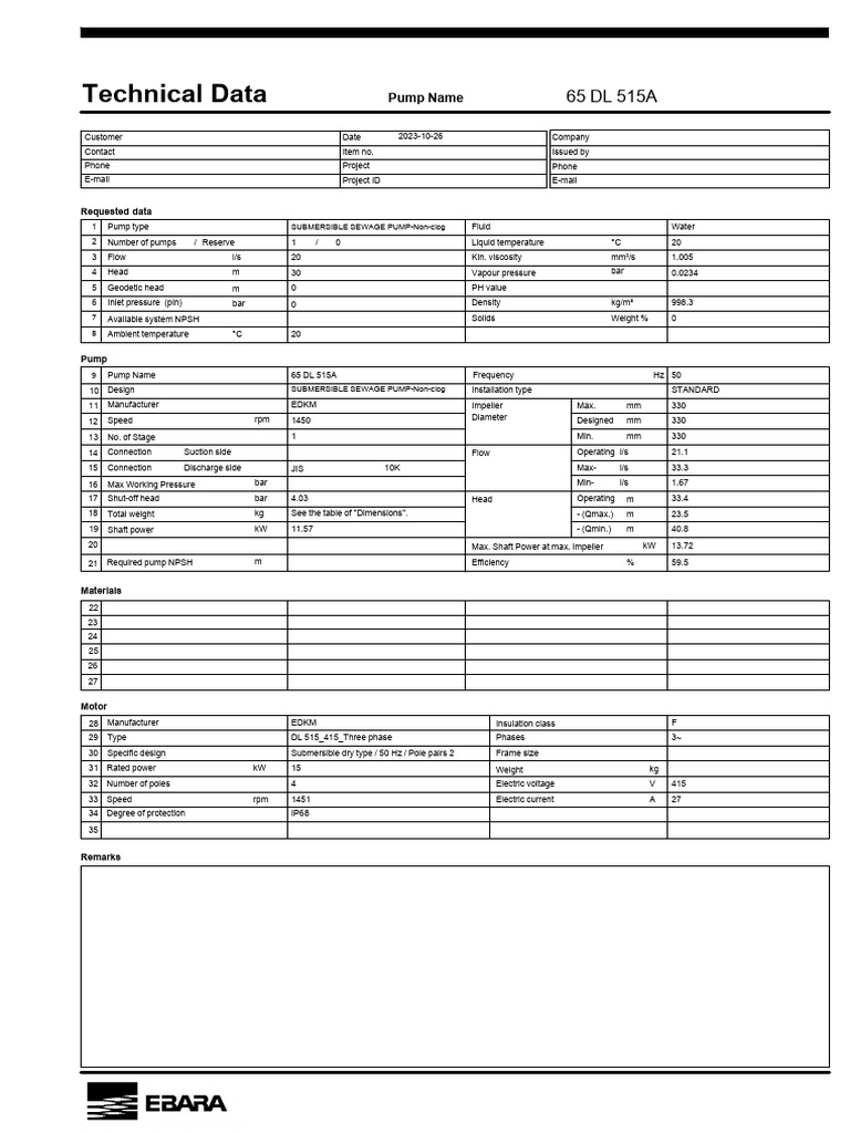 Seepage Sump Pumps (Location at Undercroft Level) - Data - Sheet - 65 - DL - 515A | PDF | Pump ...
