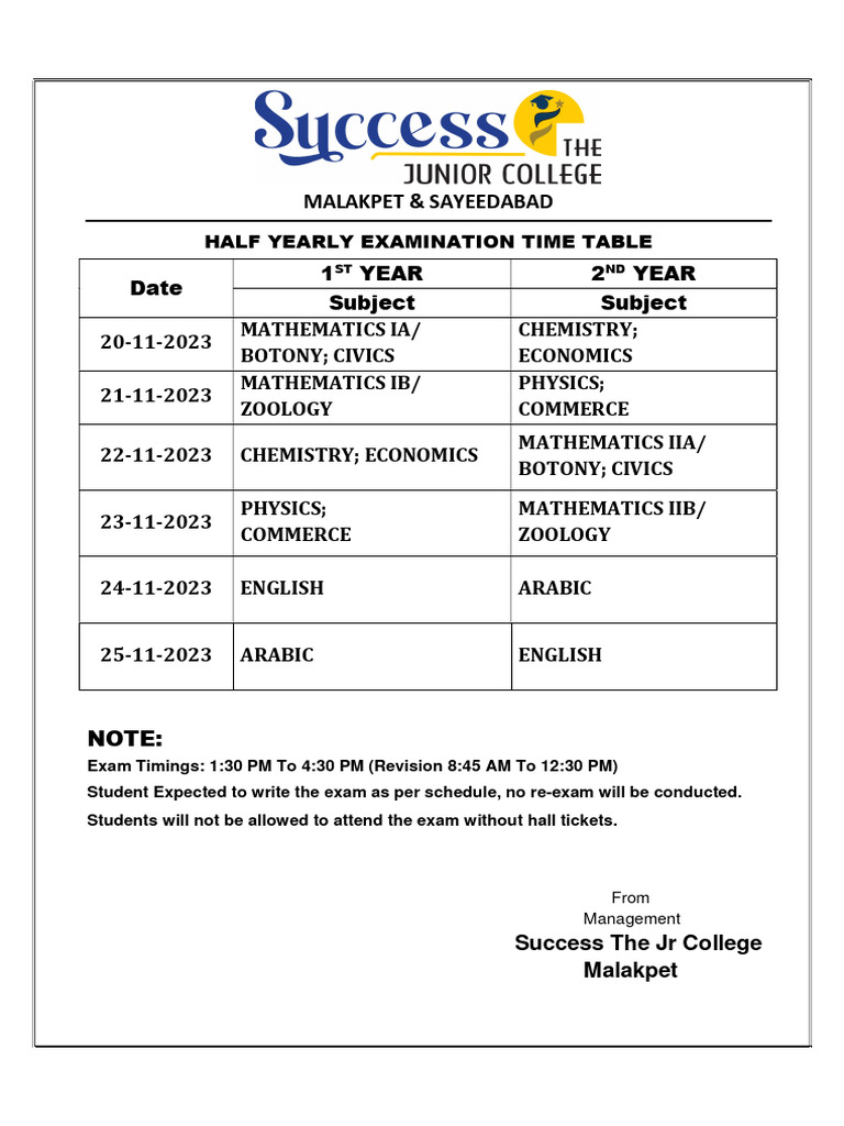 HALF YEARLY EXAMINATION TIME TABLE | PDF HALF YEARLY EXAMINATION TIME TABLE | PDF