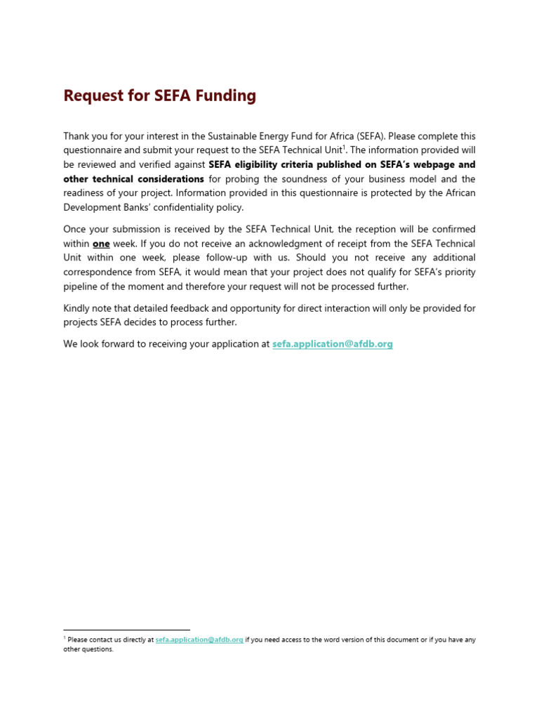 AFDB SEFA application sheet 4annex_2_questionnaire_en_pdf | PDF