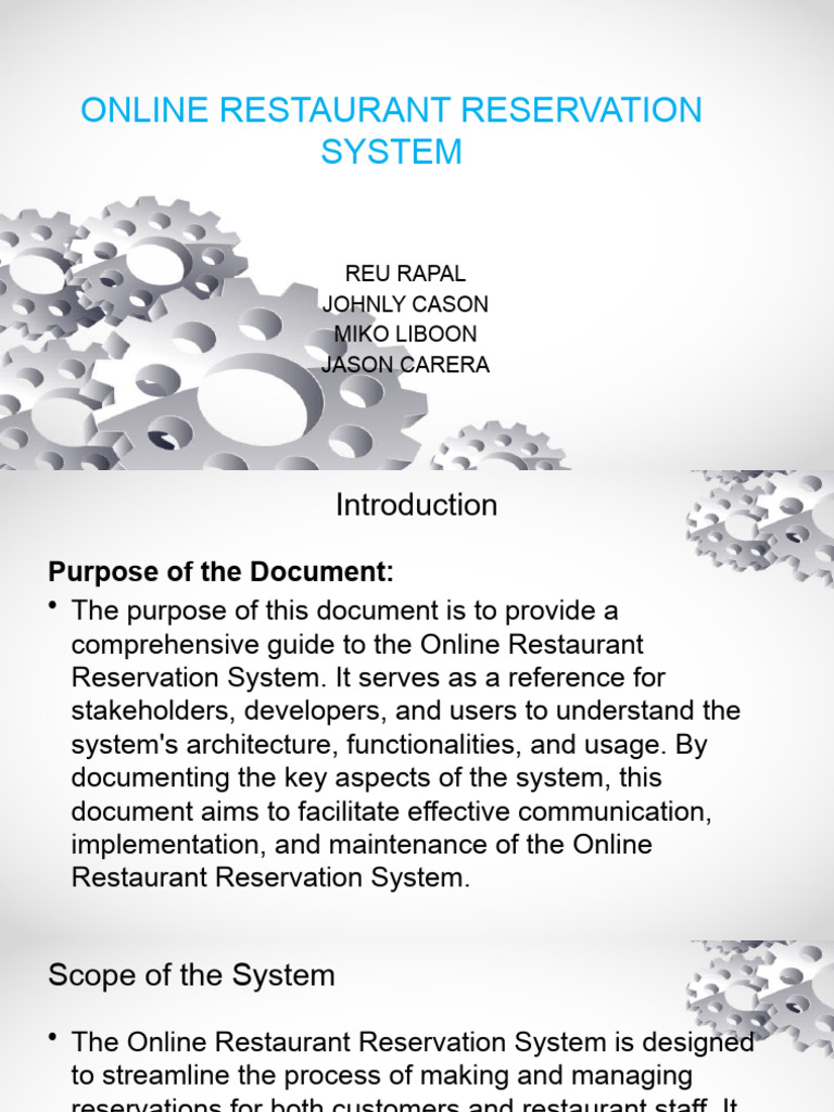 Online Restaurant Reservation System Presentation | PDF | Databases ... Online Restaurant Reservation System Presentation | PDF | Databases ...