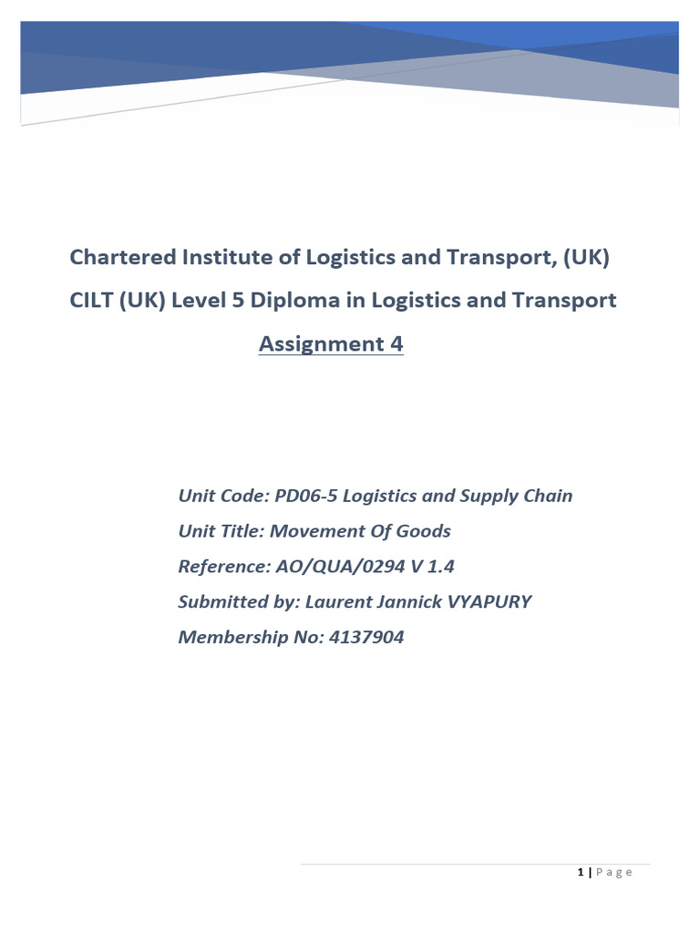 JLV - PD06-5 Logistics and The Supply Chain - Movement of Goods ...