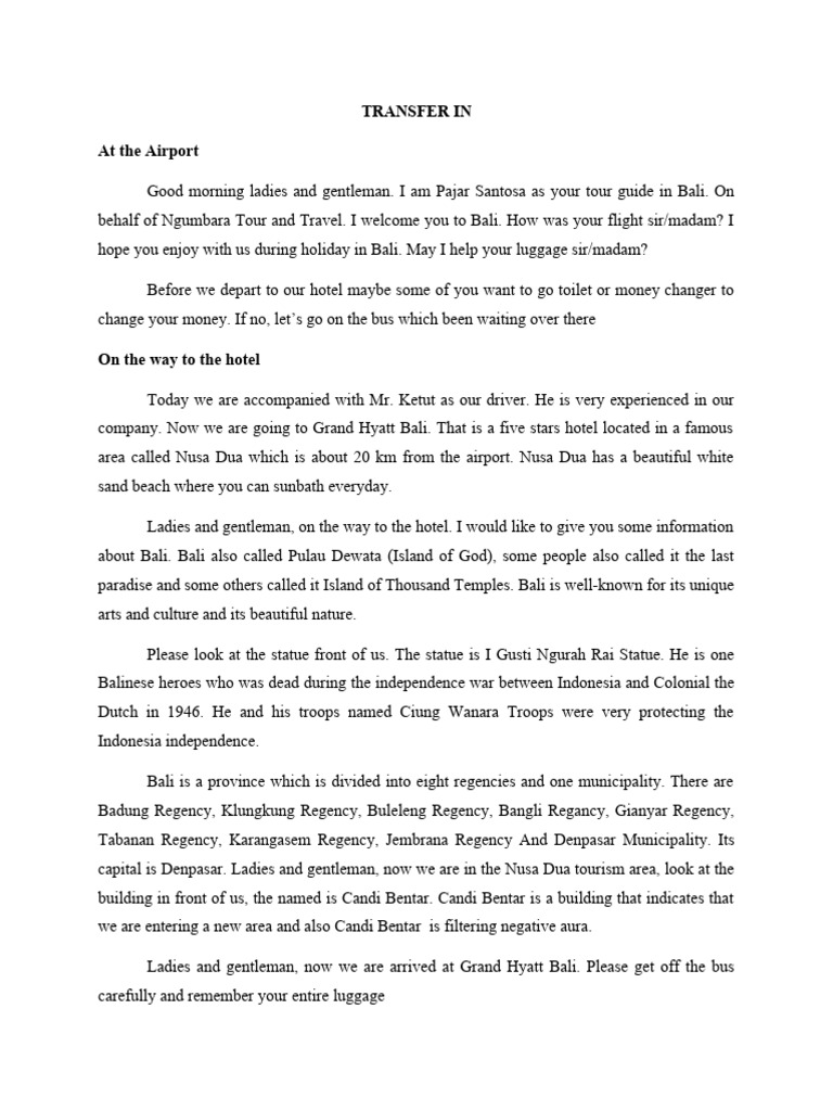 Transfer in and Out Travel Operation | PDF | Bali