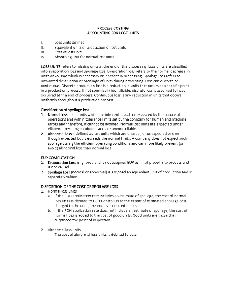 Process Costing - Lost Units | PDF | Applied Mathematics