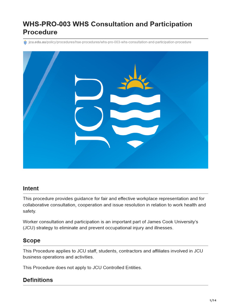 JCU WHS Consultation Procedure | PDF | Career & Growth