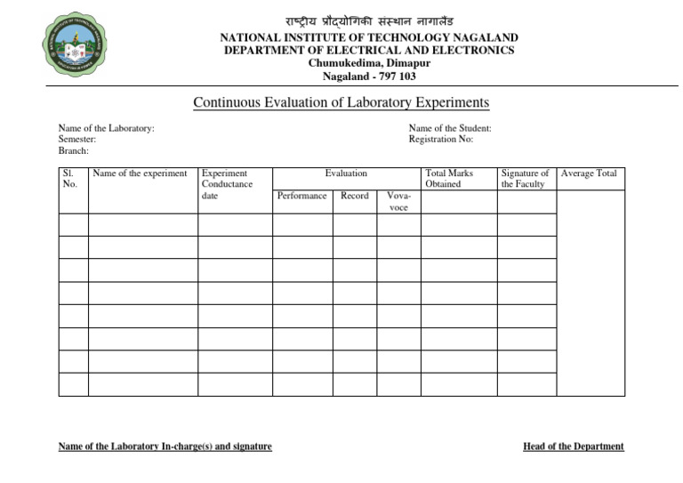 Continuous Evaluation format for Laboratory Experiments - EEE | PDF