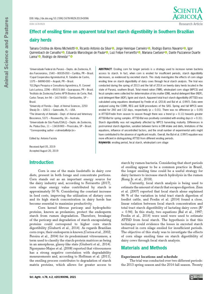 Effect of Ensiling Time On Apparent Total Tract Starch Digestibility in ...