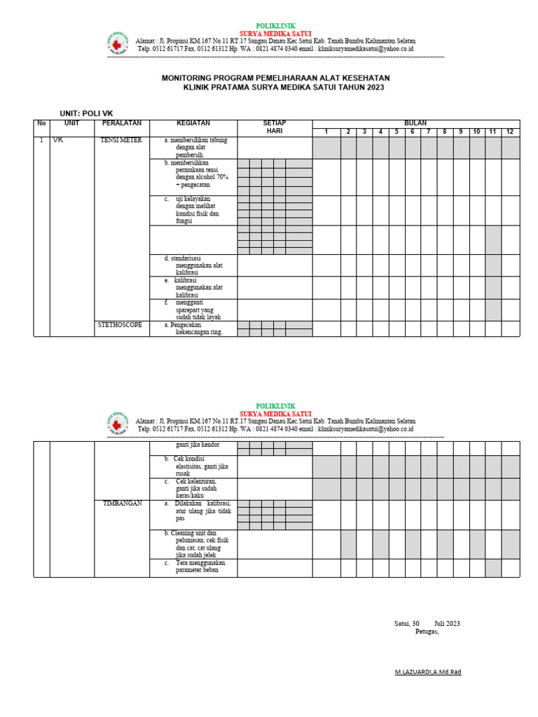Checklist Pemeliharaan Alat | PDF