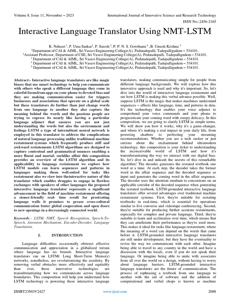Interactive Language Translator Using NMT-LSTM | PDF | Linguistics ... Interactive Language Translator Using NMT-LSTM | PDF | Linguistics ...