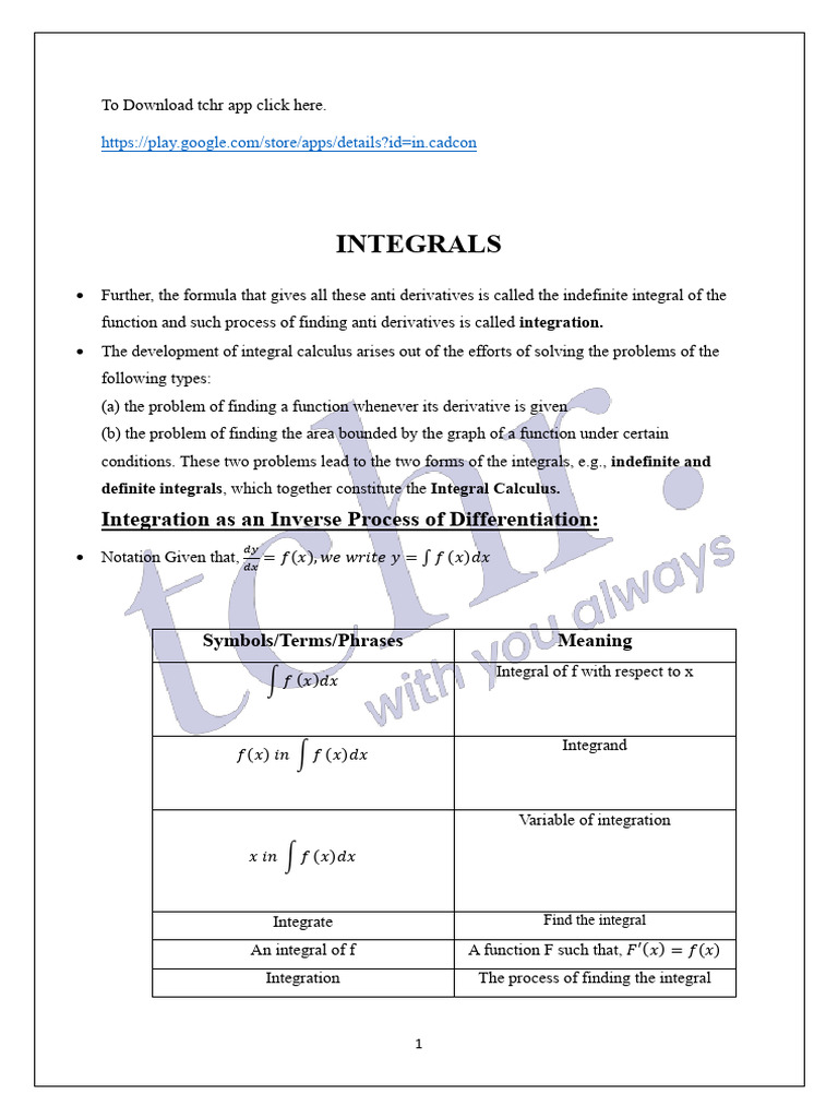 II PUC Mathematics Integrals... | PDF