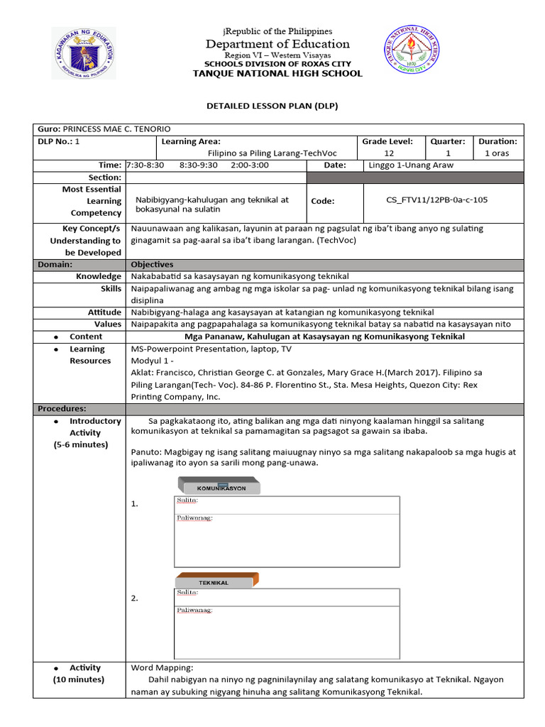 Dlp in Grade 12 Tech-Voc | PDF