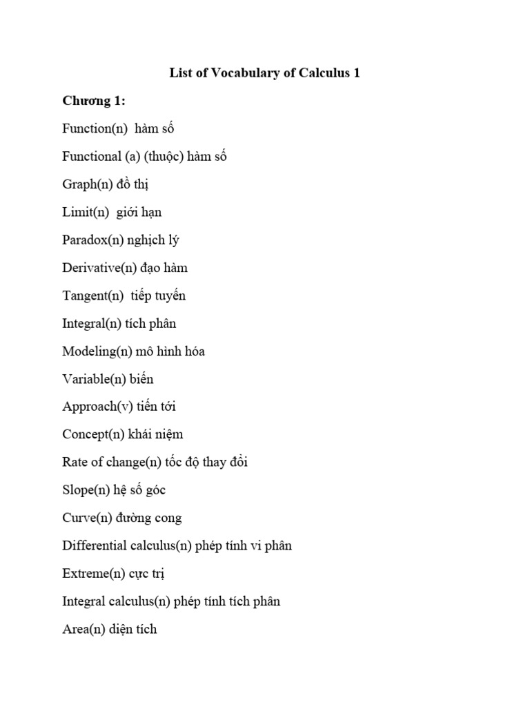 Calculus 1 Vocabulary | PDF
