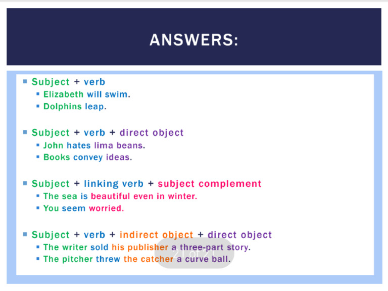 Answers To Exercise in Basic Sentence Pattern Part 2 | PDF