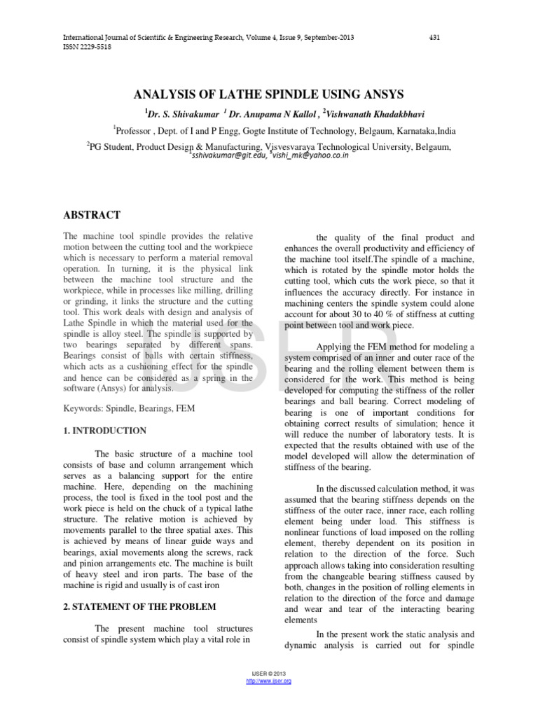 Analysis of Lathe Spindle Using Ansys | PDF | Bearing (Mechanical) | Classical Mechanics