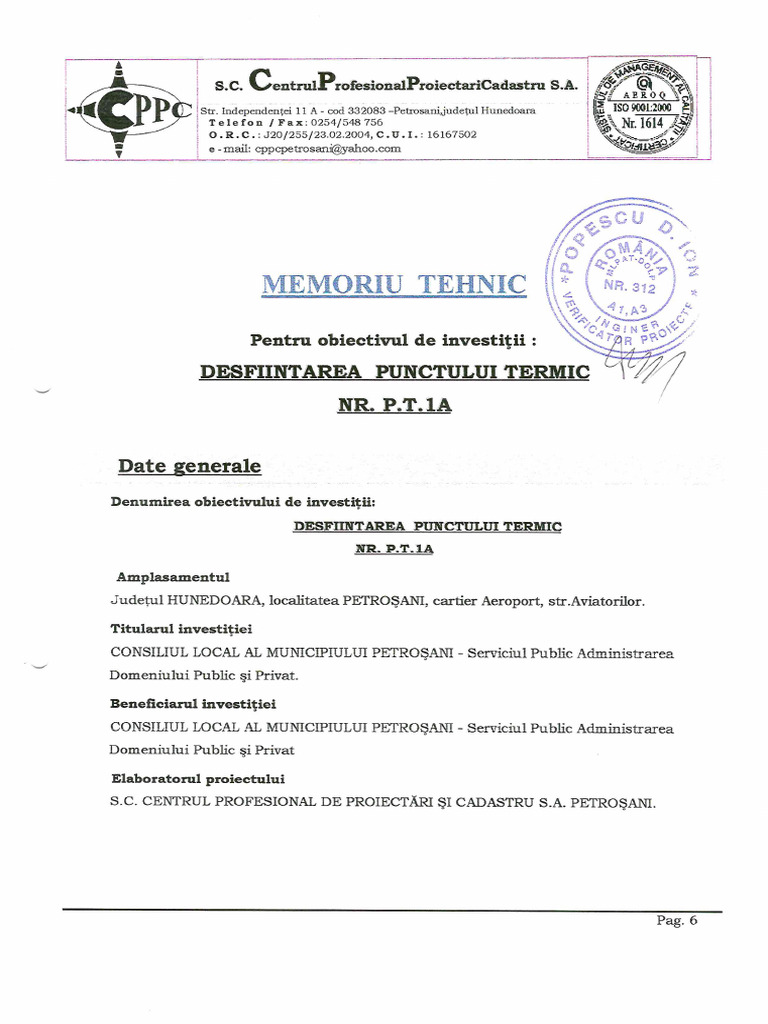 Memoriu Tehnic | PDF