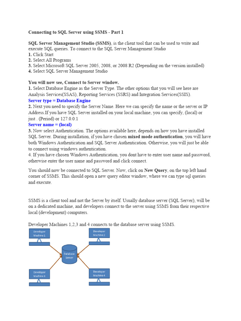 Connecting To SQL Server Using SSMS | PDF | Relational Database | Microsoft Sql Server