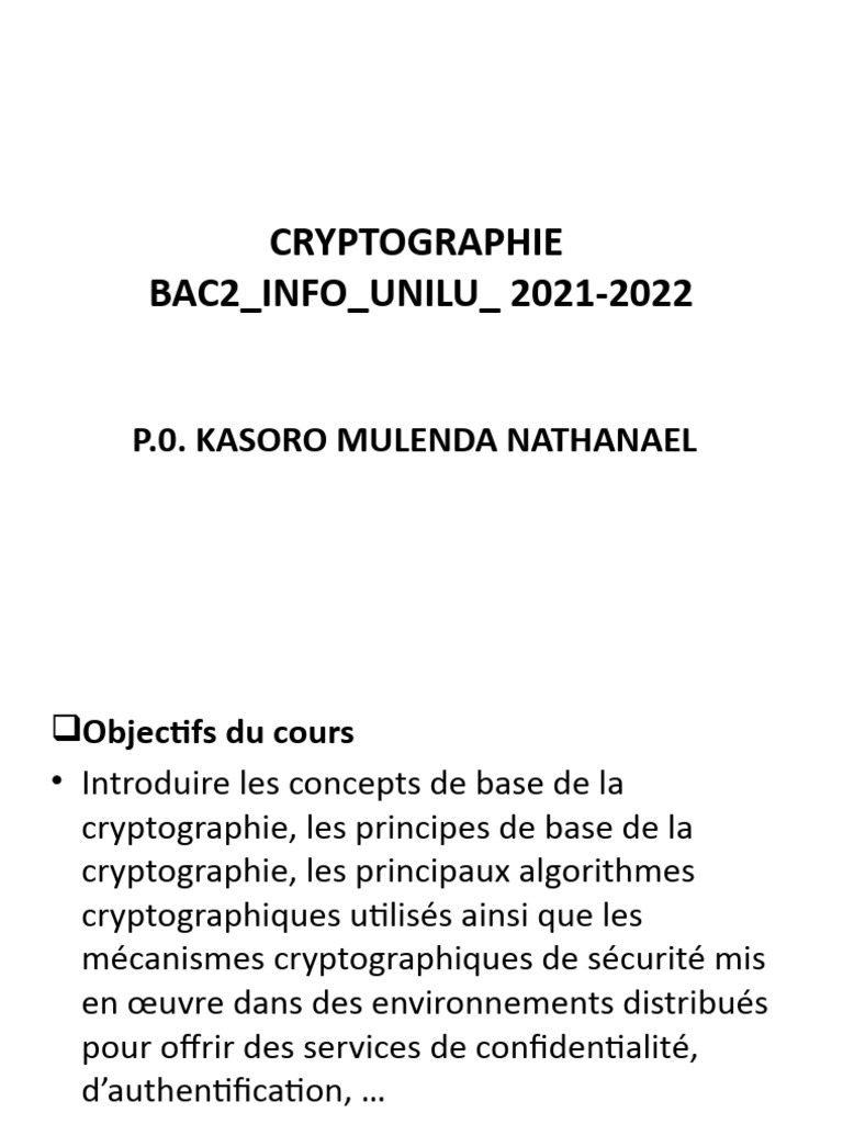 Chapitre 3 Cryptographie Bac2 Info 2021 2022 Ok | PDF