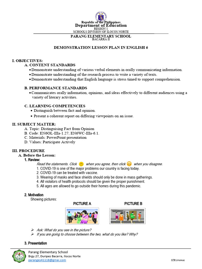 DEMONSTRATION LESSON PLAN IN ENGLISH 6_2022-2023 | PDF