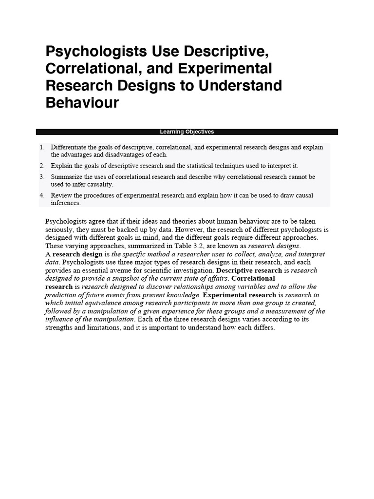 Chapter 2 Three Main Types of Psychological Research 1 | PDF | Mean ...